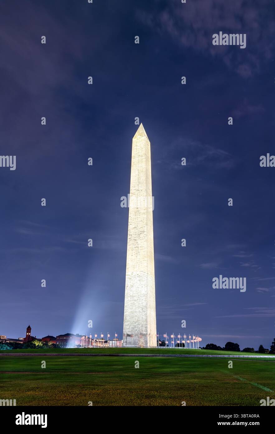 Dramatic nighttime view of the Washington Monument in Washington, D.C ...