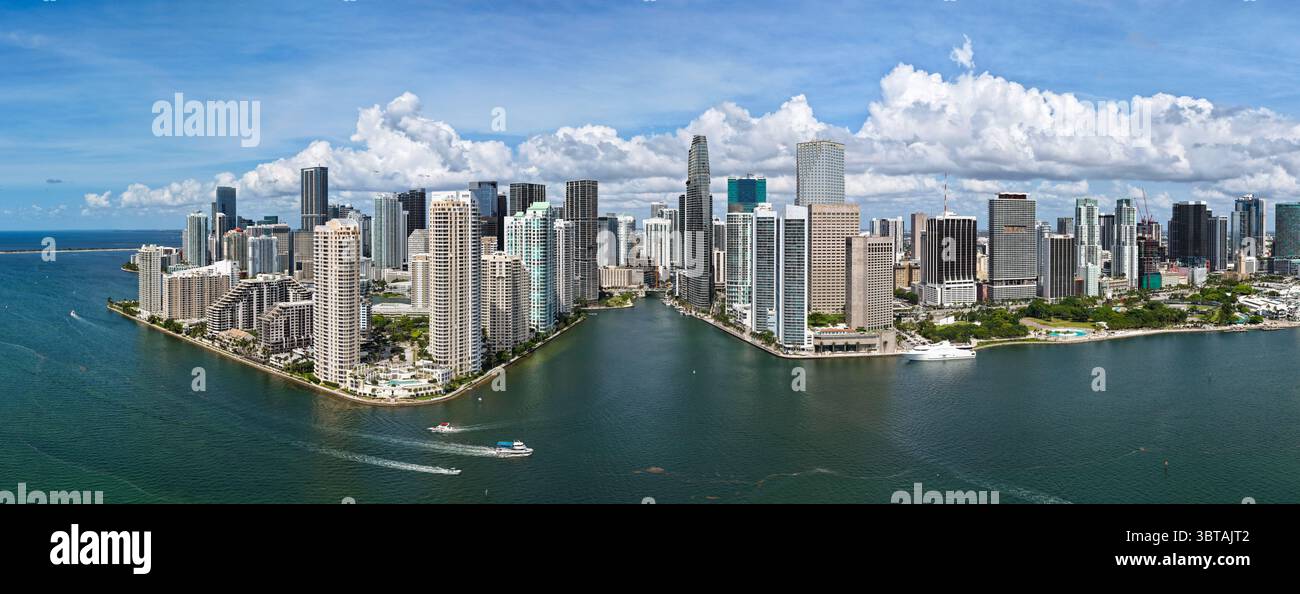 Aerial panorama of Brickell in Miami. Downtown Miami skyline on a sunny ...