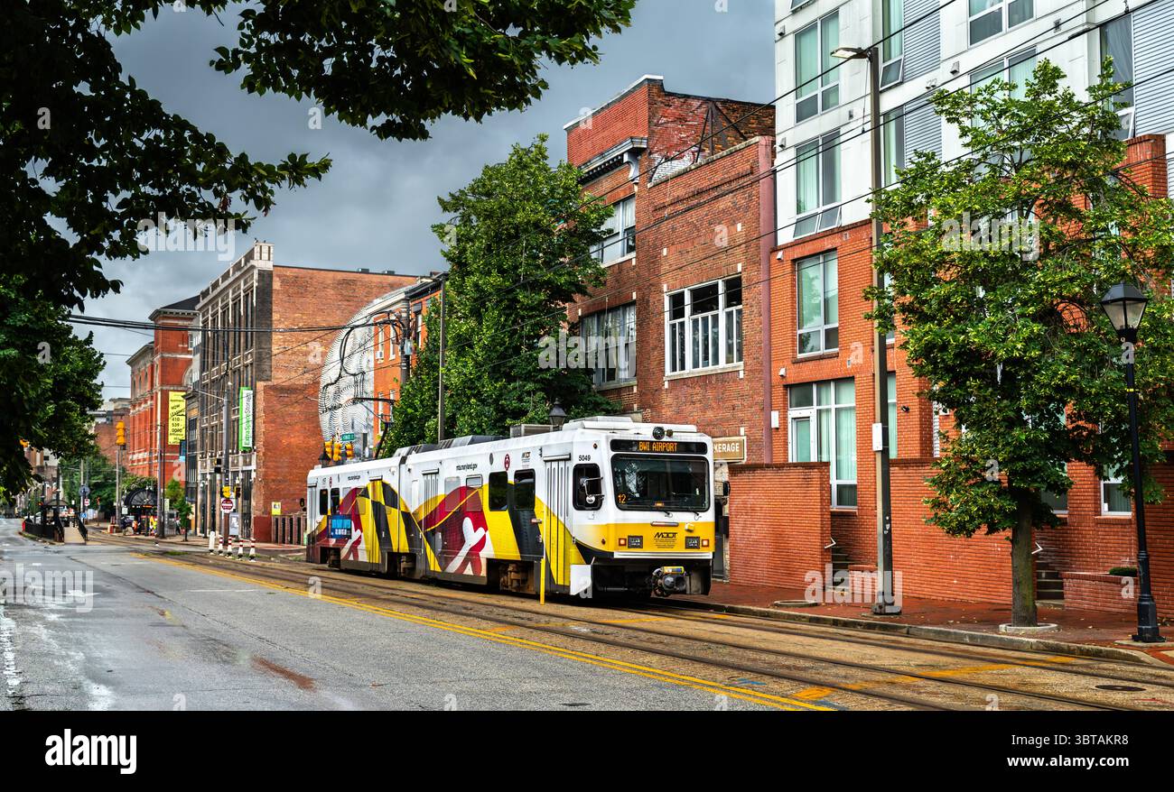 Baltimore, Maryland - July 7, 2025: Light RailLink train traveling ...