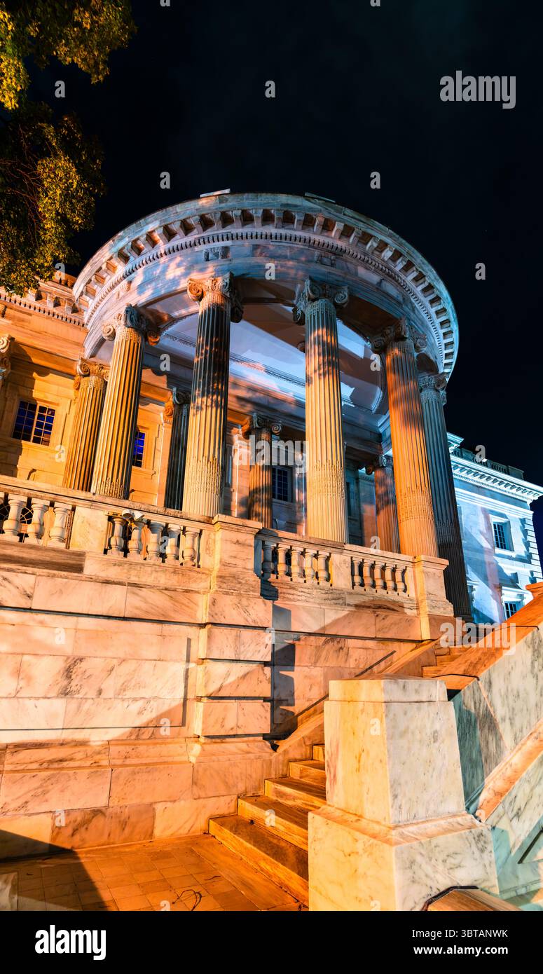Nighttime view of Memorial Continental Hall in Washington, D.C., United ...