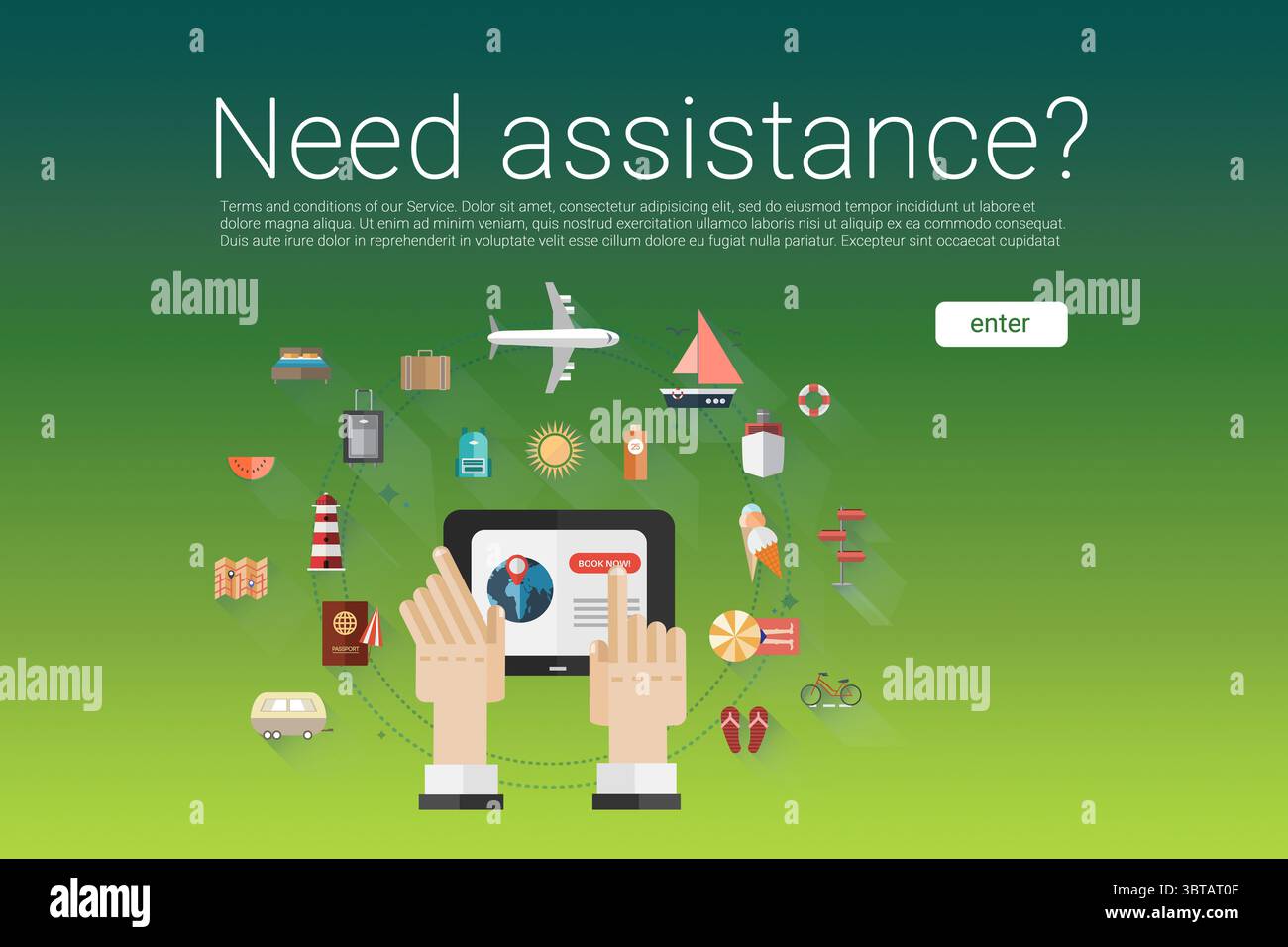 Need assistance text with icons Stock Photo - Alamy
