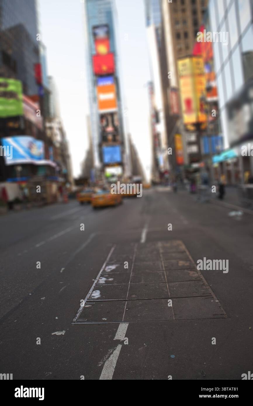 Flat design is showing city avenue with yellow taxis, utility plate ...