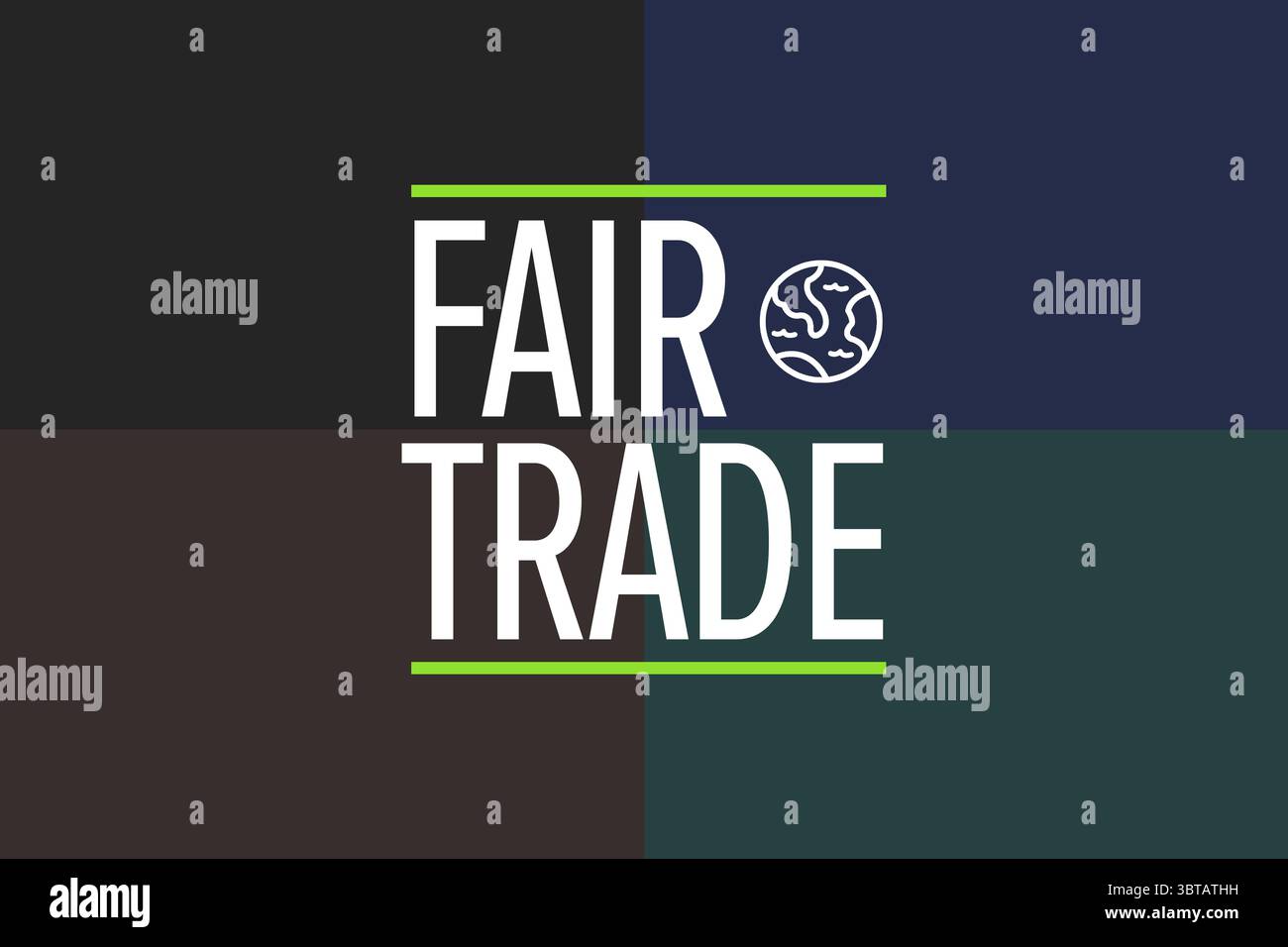 White block letters reading Fair Trade being shown in flat design, with ...
