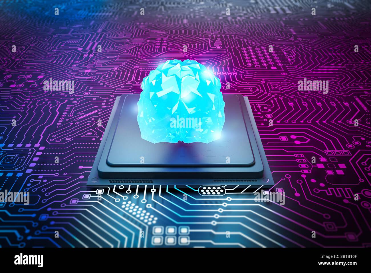 3d rendering artificial intelligence polygonal brain on cpu chipset ...