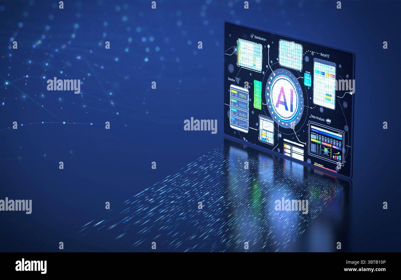 3d rendering digital monitor display ai graphic on screen Stock Photo ...