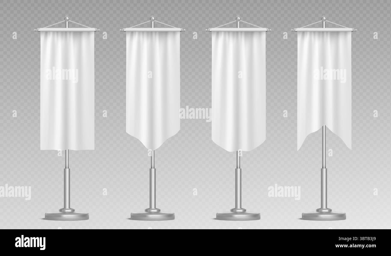 Medieval pennant banner set on stands - white blank fabric flags with ...