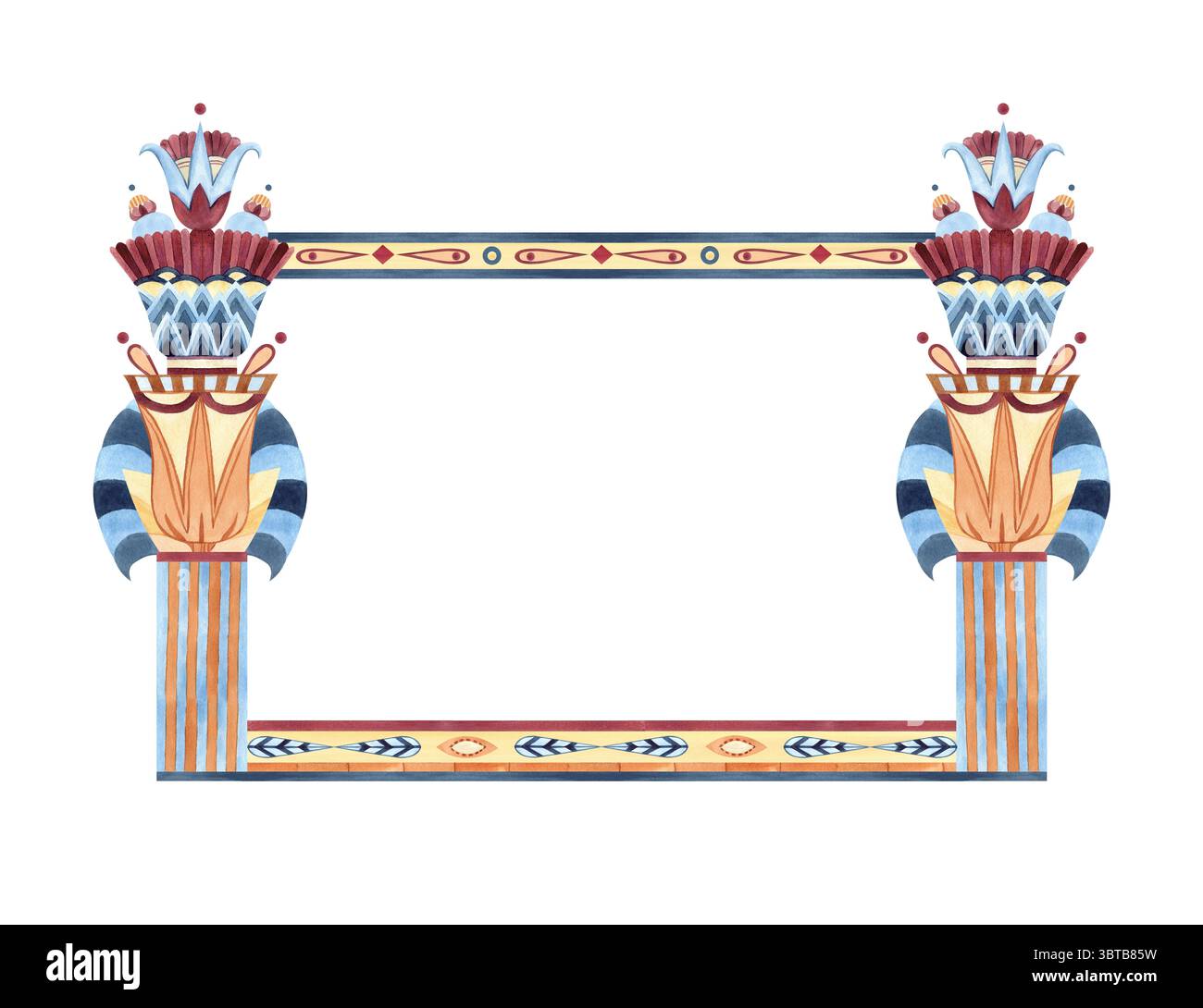 Frame Egyptian column lotus, geometric figures, vase. Ancient ethnic ...
