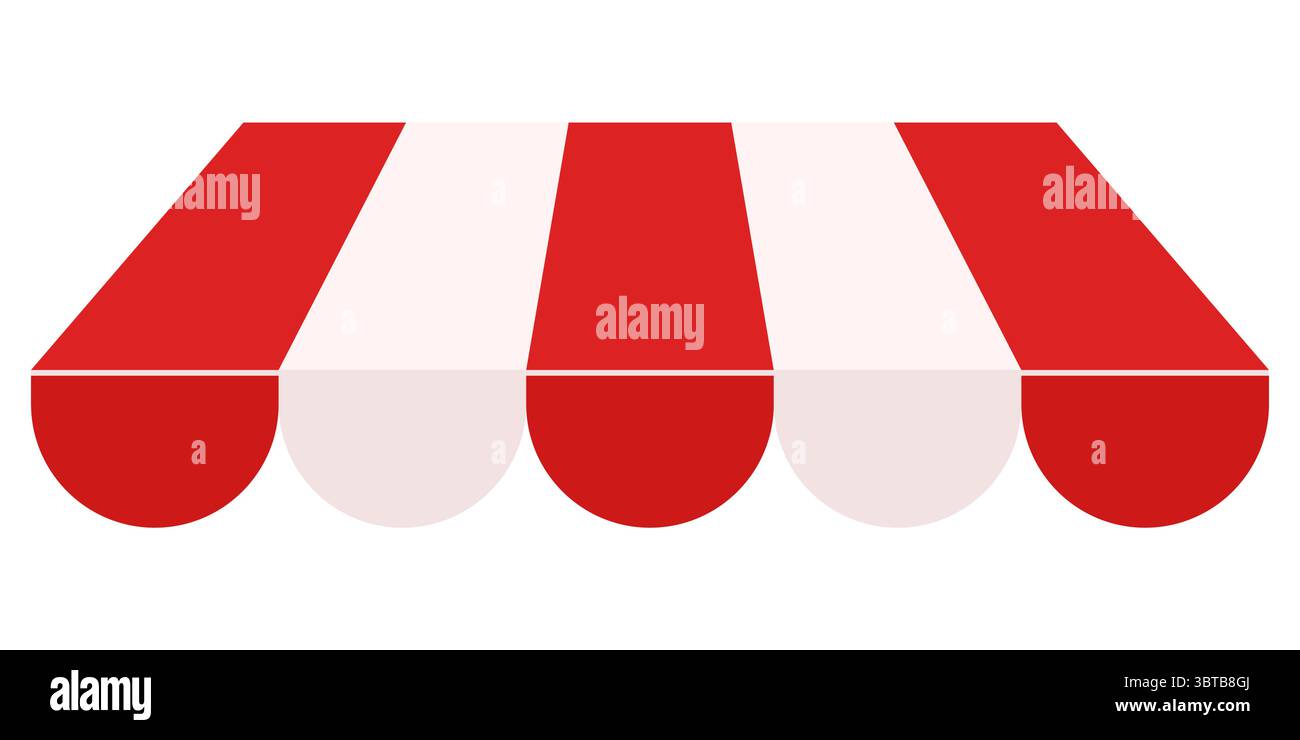 Shop awning tent. Cafe sunshade, store canopy, striped roof with red ...