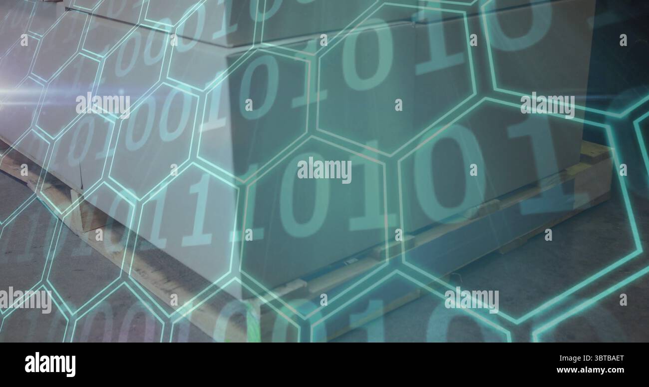 Displaying stack of cardboard boxes on wooden pallet in warehouse, with ...