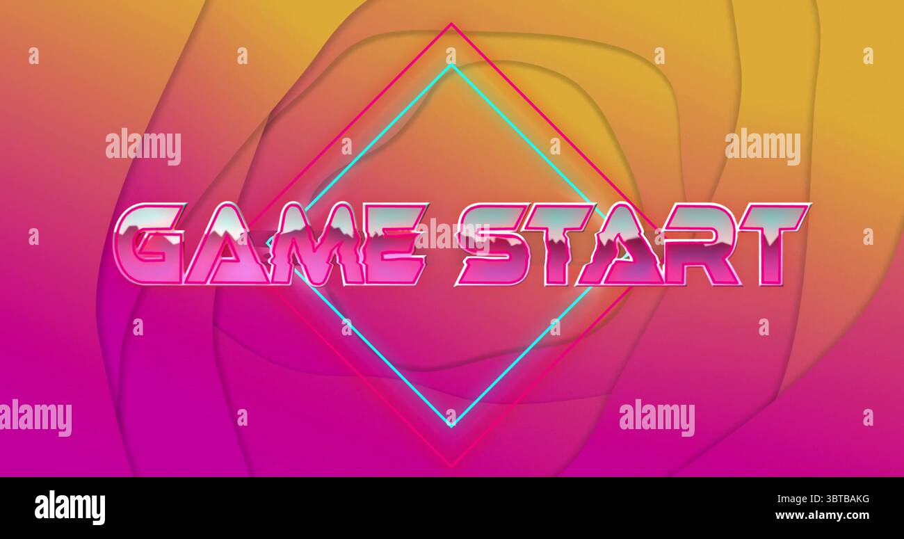 Displaying GAME START text glowing in arcade with neon pink-cyan ...