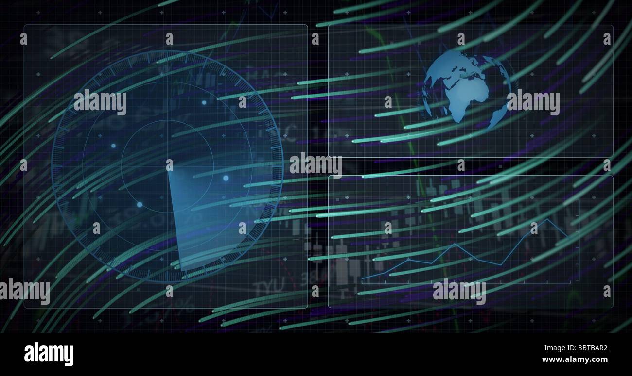 Displaying circular radar scanning in console, with Earth globe, chart ...