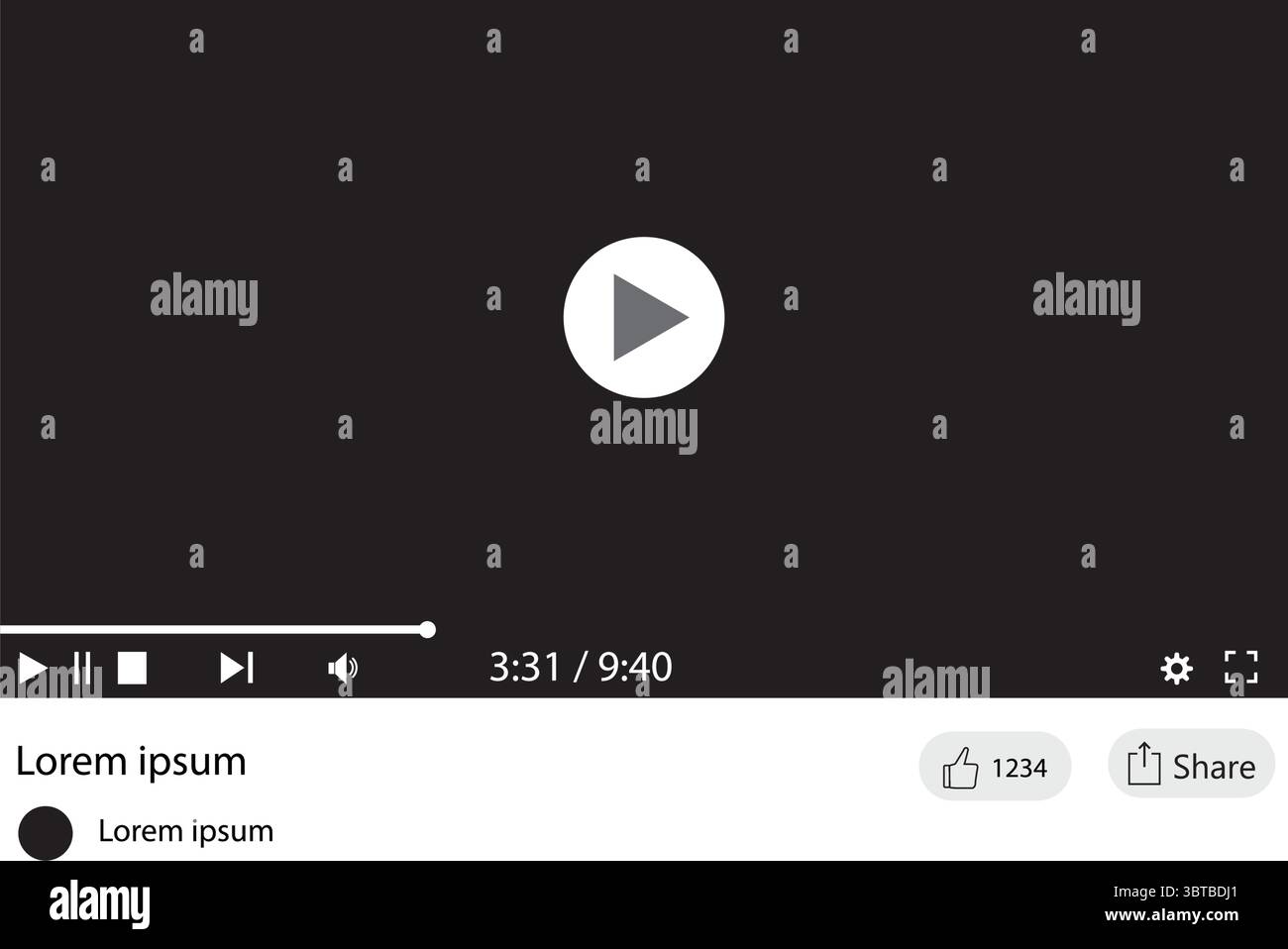 Video Player Interface With Play Button and Control Panel Display Stock ...