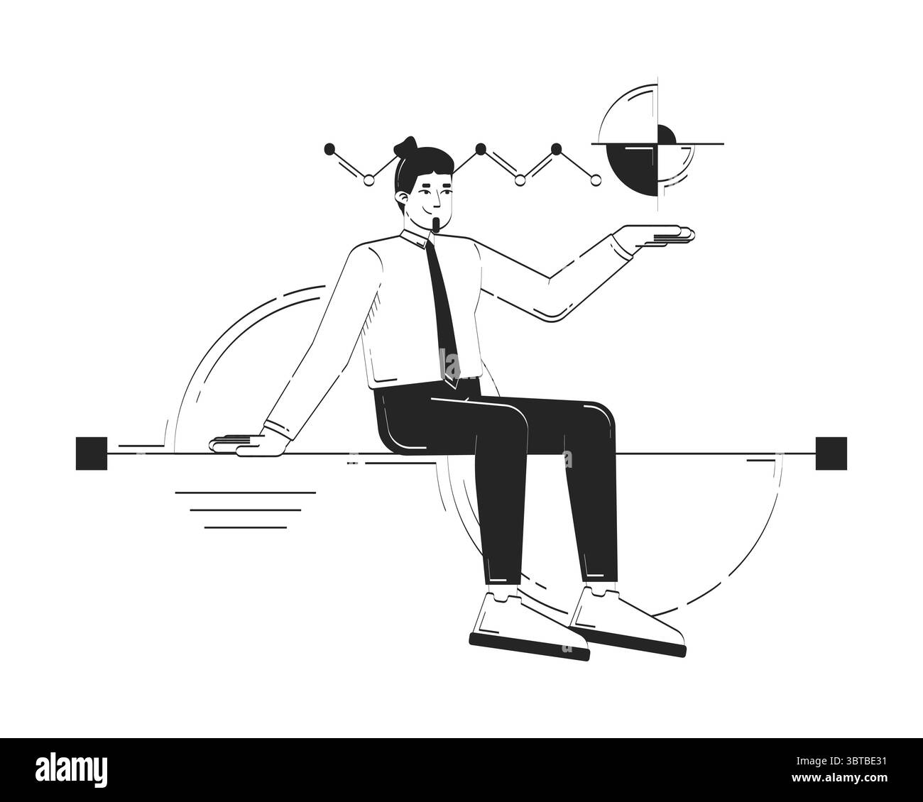 Data scientist in analytics doodle line illustration concept Stock ...