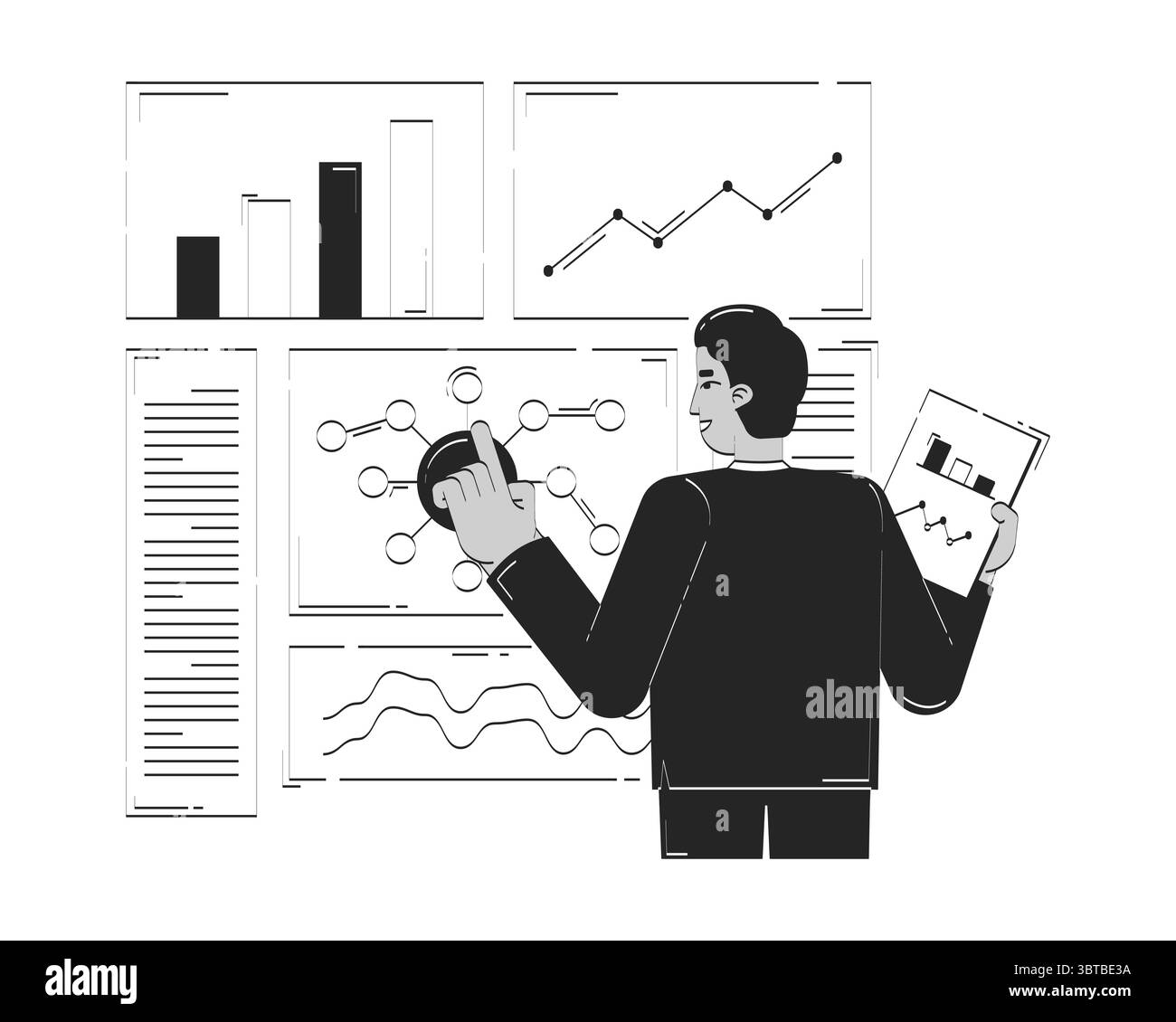 Comparing results and data evaluation doodle line illustration concept ...