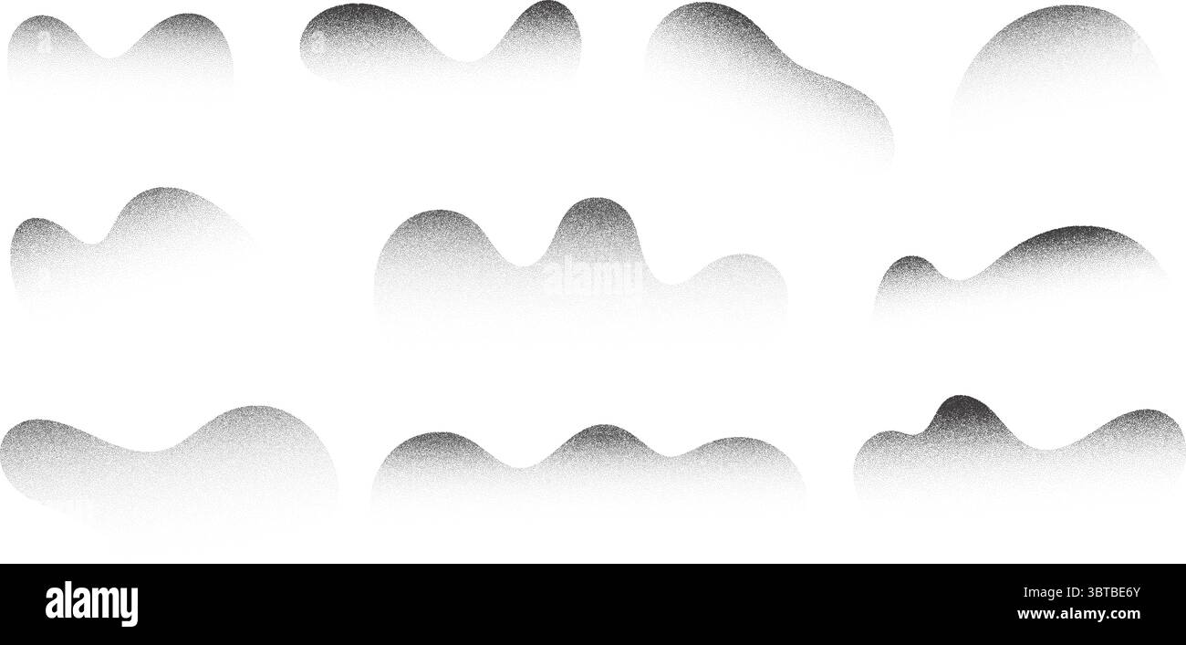 Grainy dotted abstract shapes on white background. Noisy gradient with ...