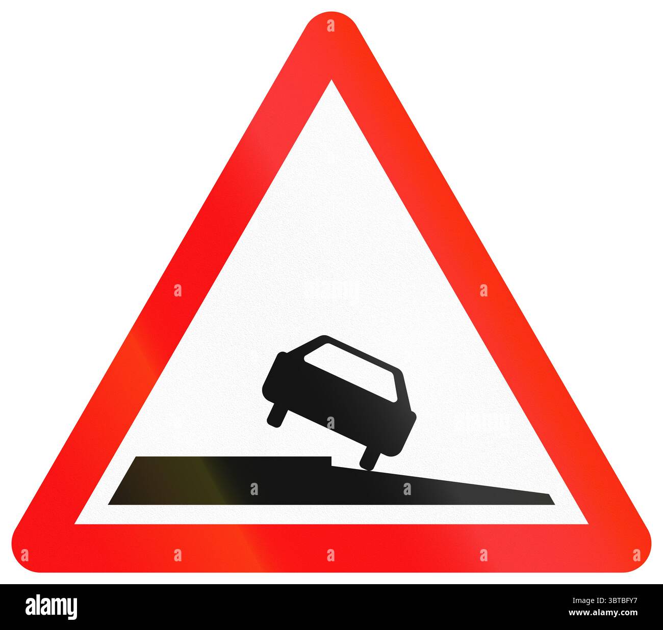 Chinese warning road sign used in Macau - Low road shoulder Stock Photo ...