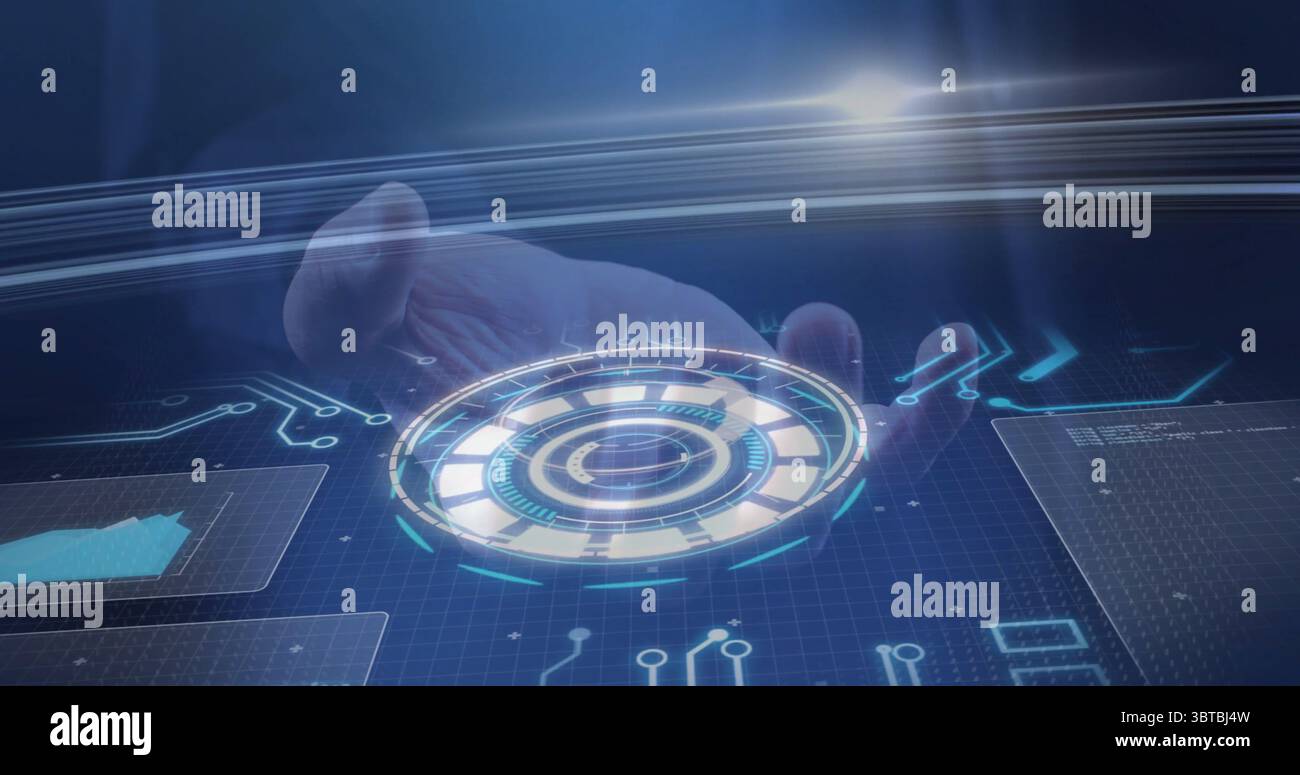 Extending male right hand using circular holographic interface in ...