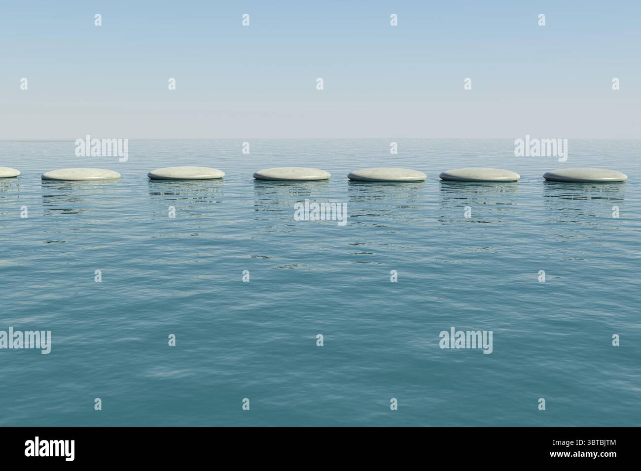 Flat design depicting seven stepping stones floating on rippled water ...