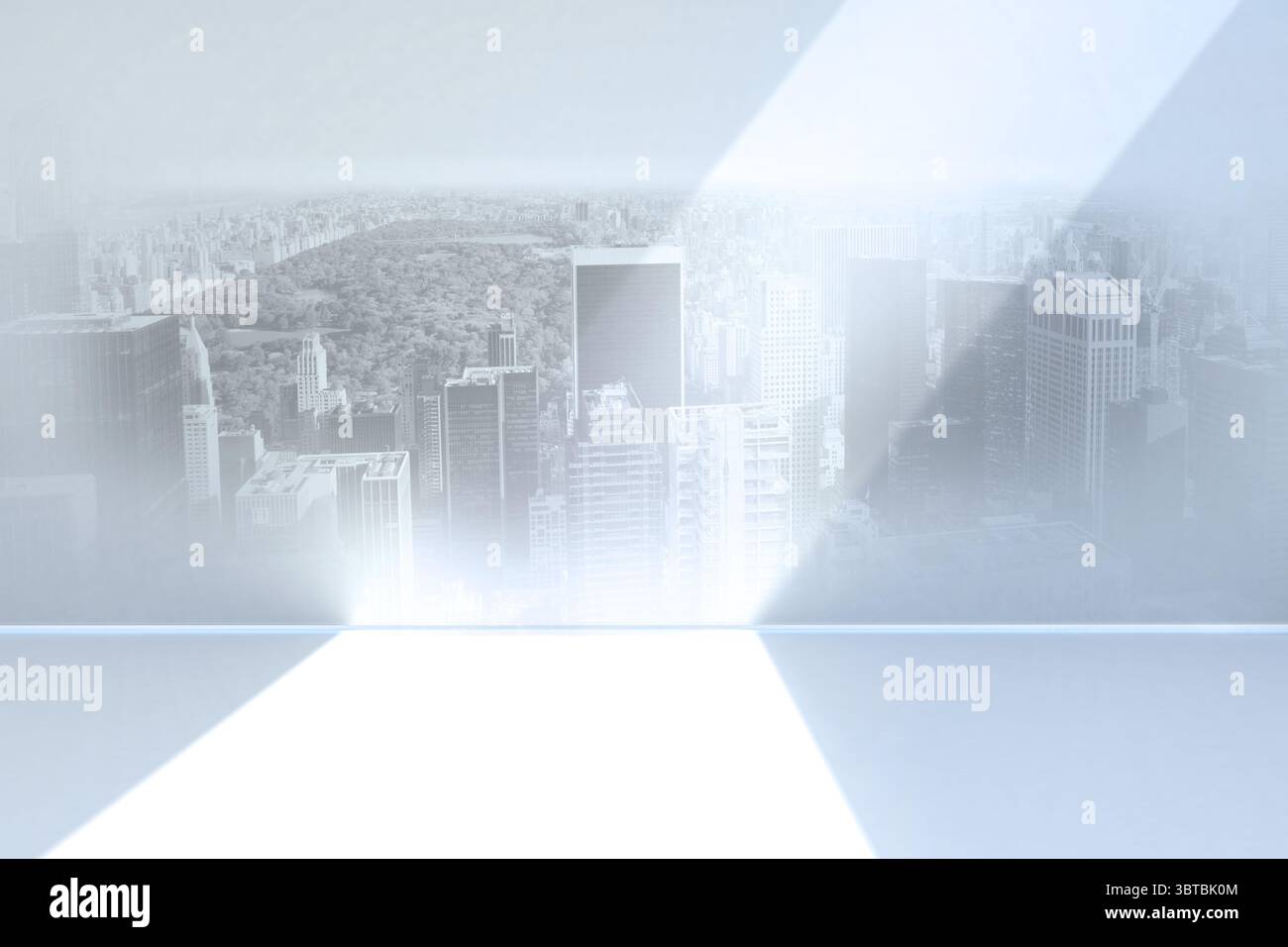 City skyline and park are showing through glass wall in flat design ...