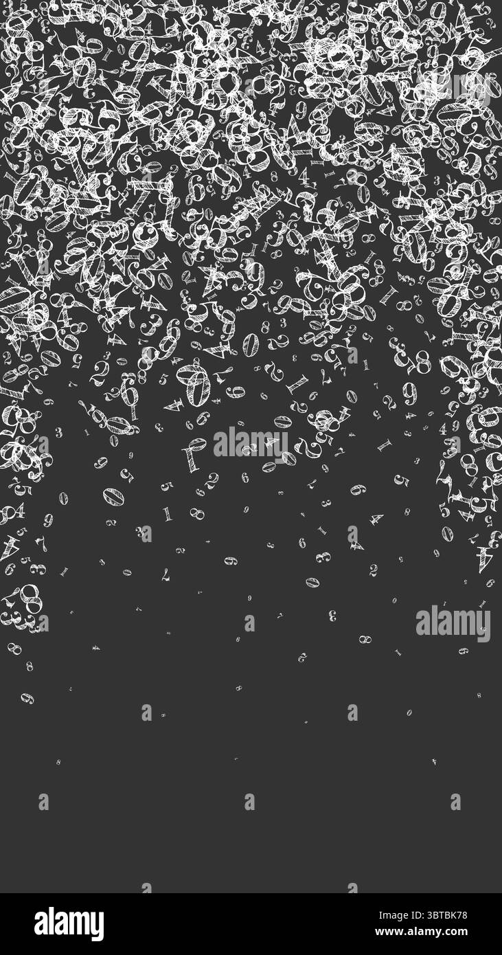 Scattered numbers. White chalk digits flying chaotic. Back to school ...