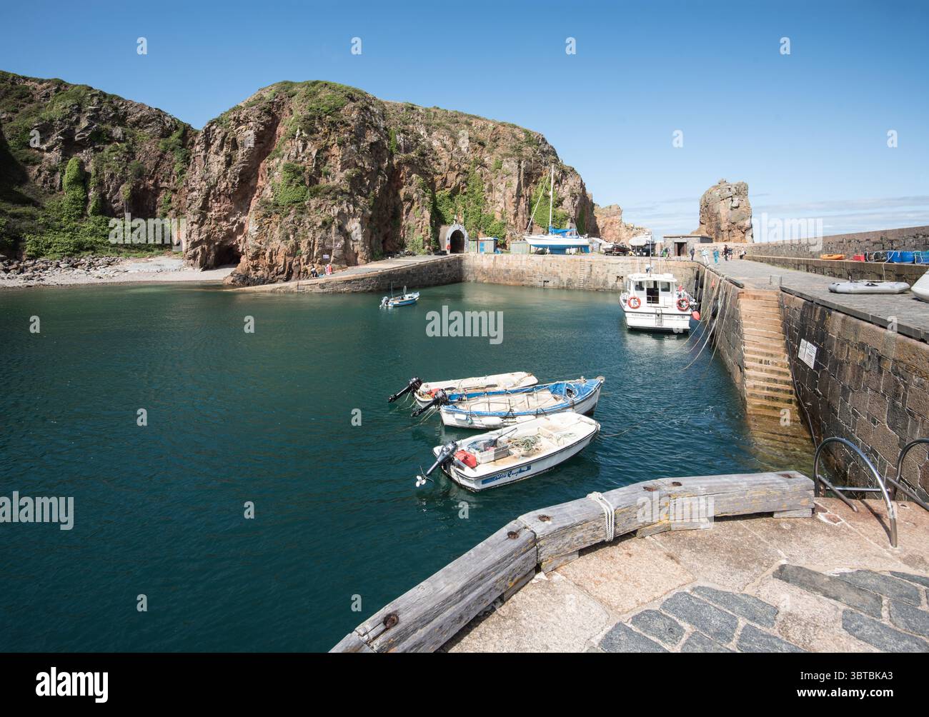 Working harbour on Sark, Channel islands with small boats and some ...