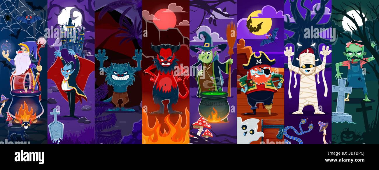 Halloween holiday scary characters collage, vector horror night ...