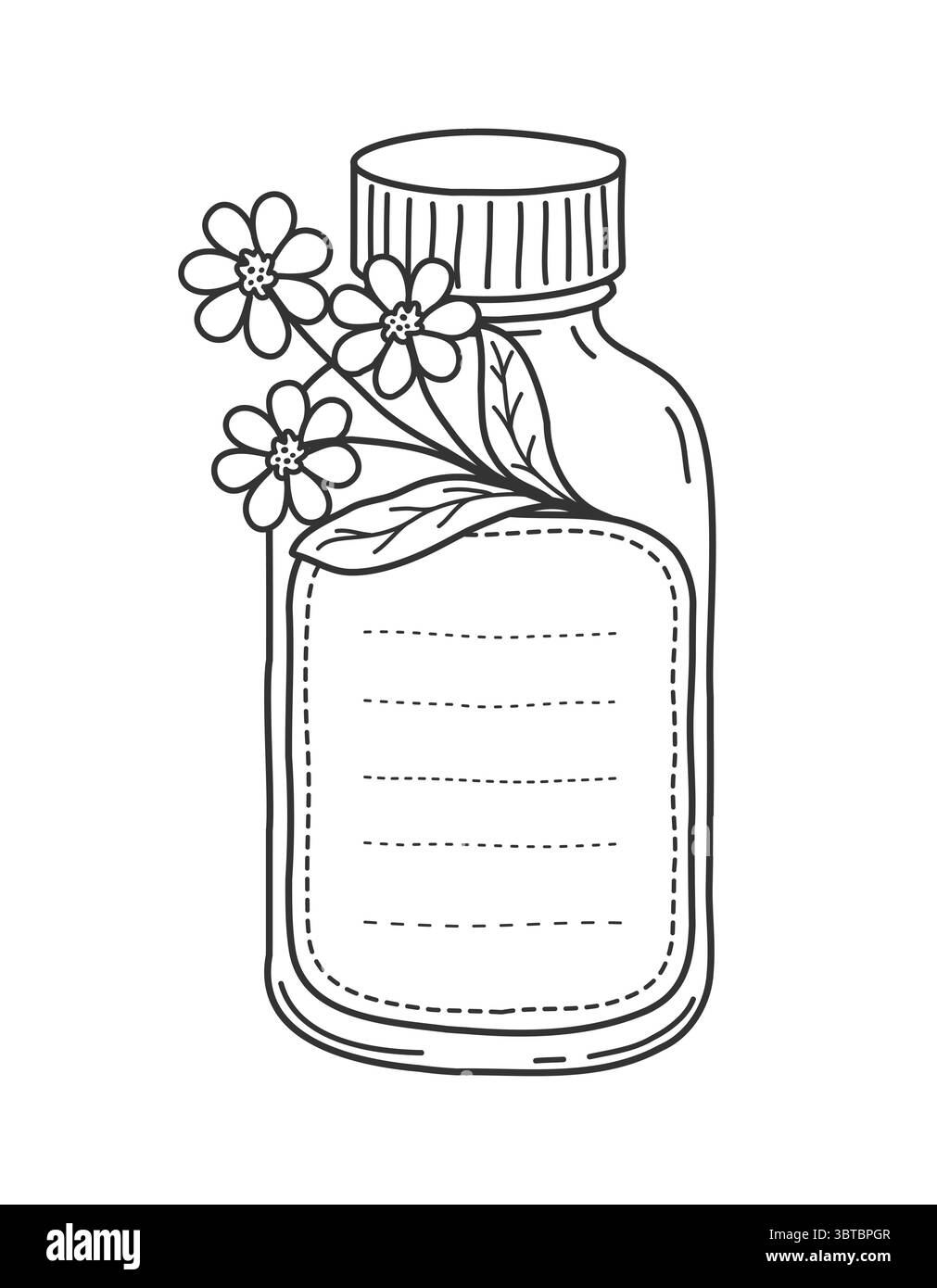 Glass bottle with flowers kids memo note frame. Child memo note outline ...