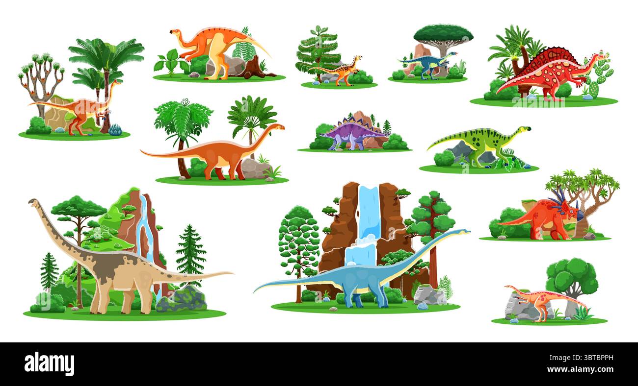 Cartoon prehistoric dinosaur characters isolated vector set. Ancient ...