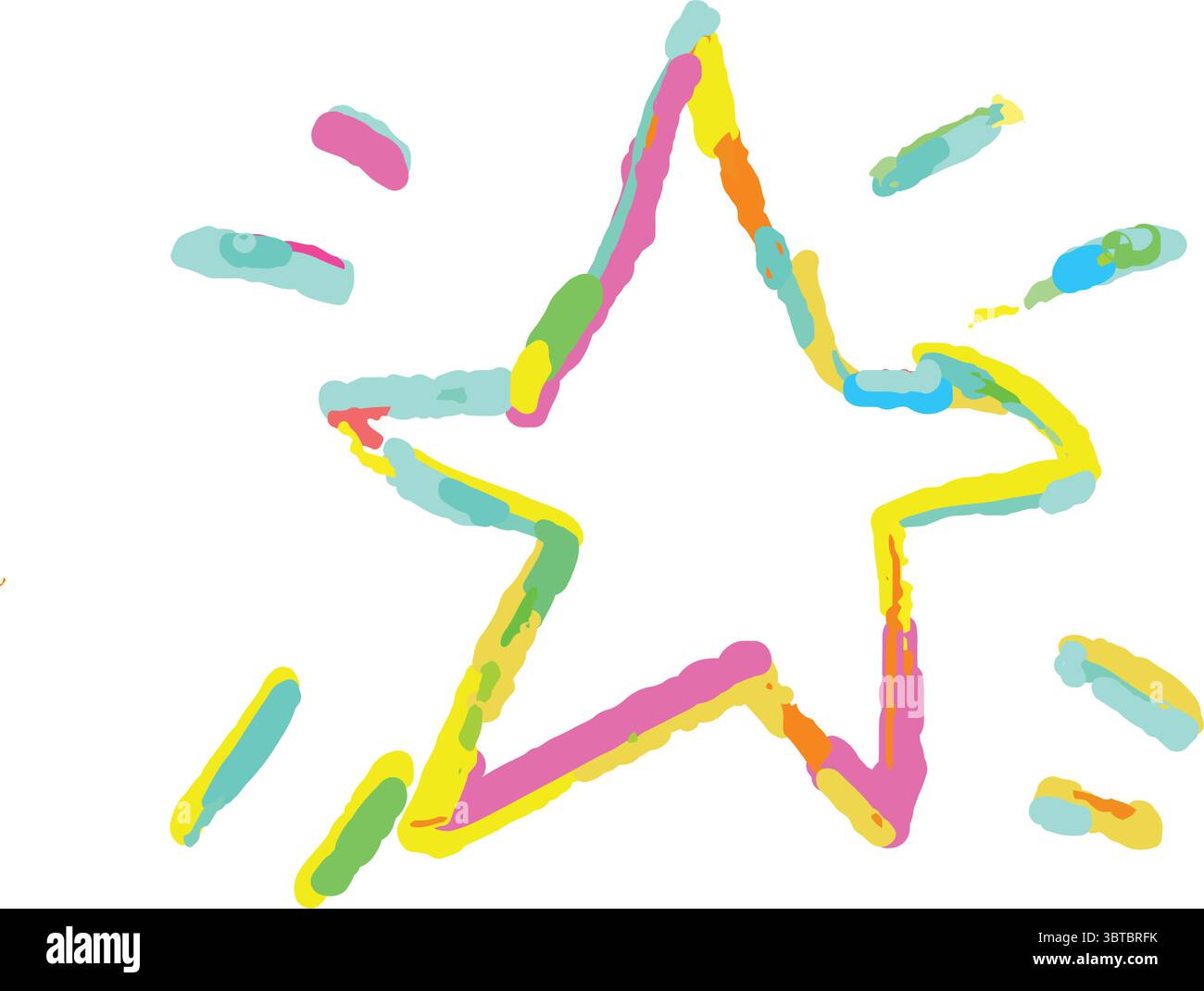 Rainbow color chalk star with a grunge crayon texture. Scribble-style ...