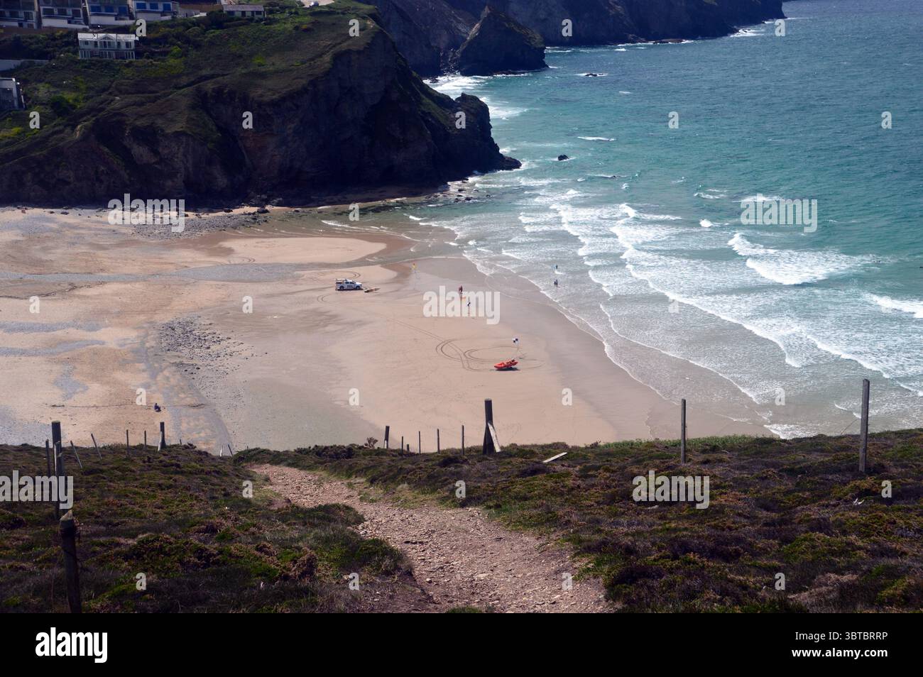 RNLI Inshore Rescue Boat (IRB) on Trailer on 'Porthtowan' Beach from ...