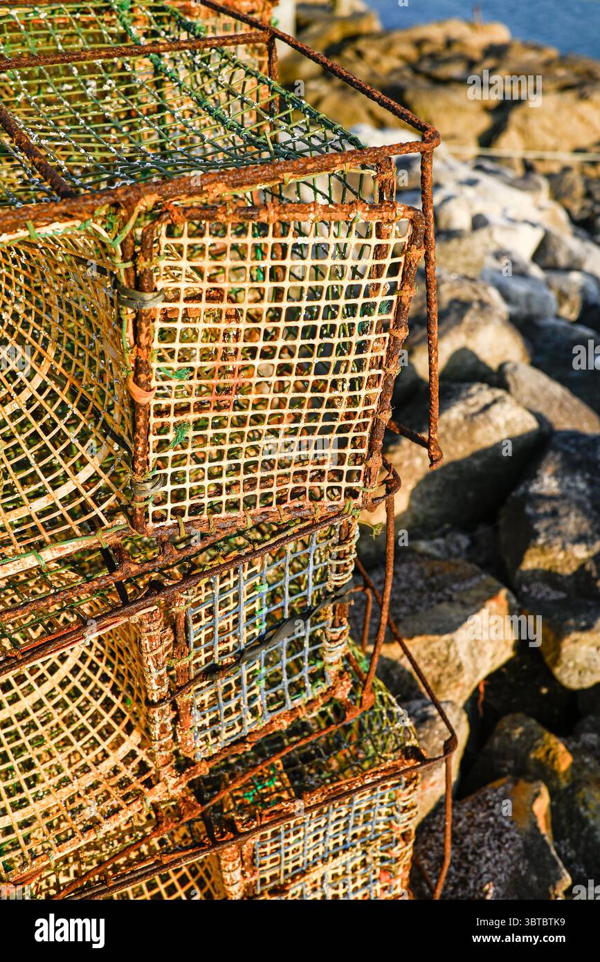 Marine Traps with Rust and Sea Background Industrial Fishing Cages by ...