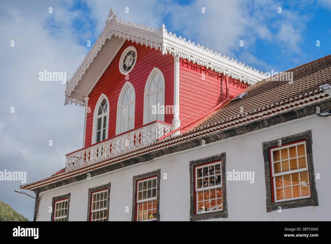 Traditional Azorean Architecture With Red Wooden Facade And White ...