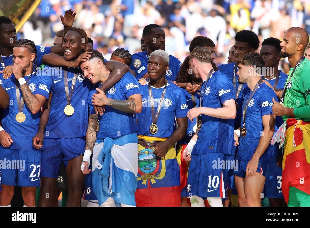 Players of Chelsea FC receive medals during the award ceremony ...