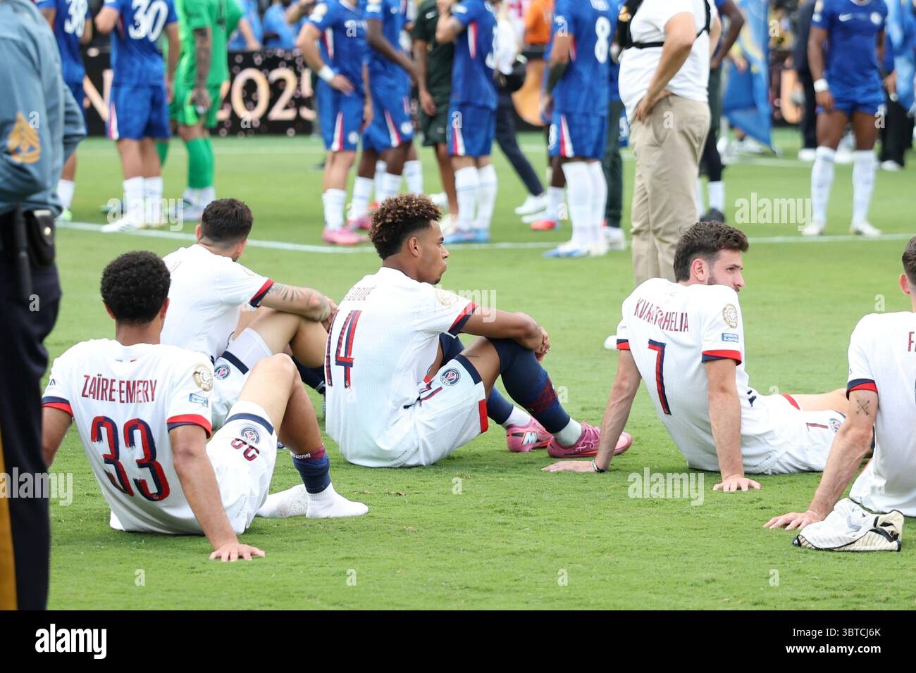 Paris Saint-Germain players react after lost against Chelsea FC during ...