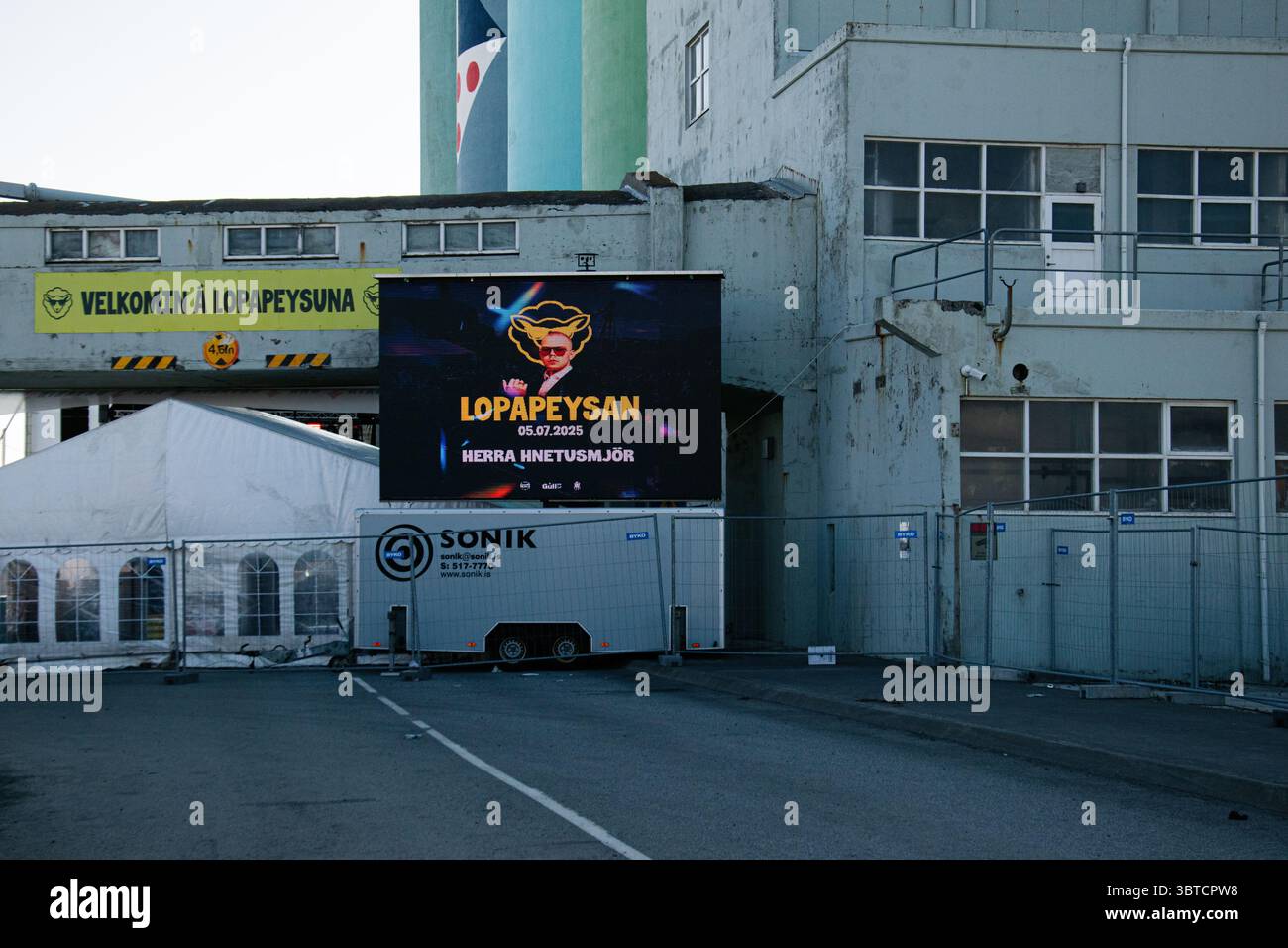 Akranes, Iceland - July 06, 2025: Street display in Akranes with ...