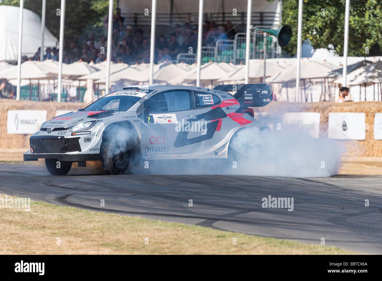 Toyota WRC 1 GR Yaris driving up the hillclimb track at the Goodwood ...