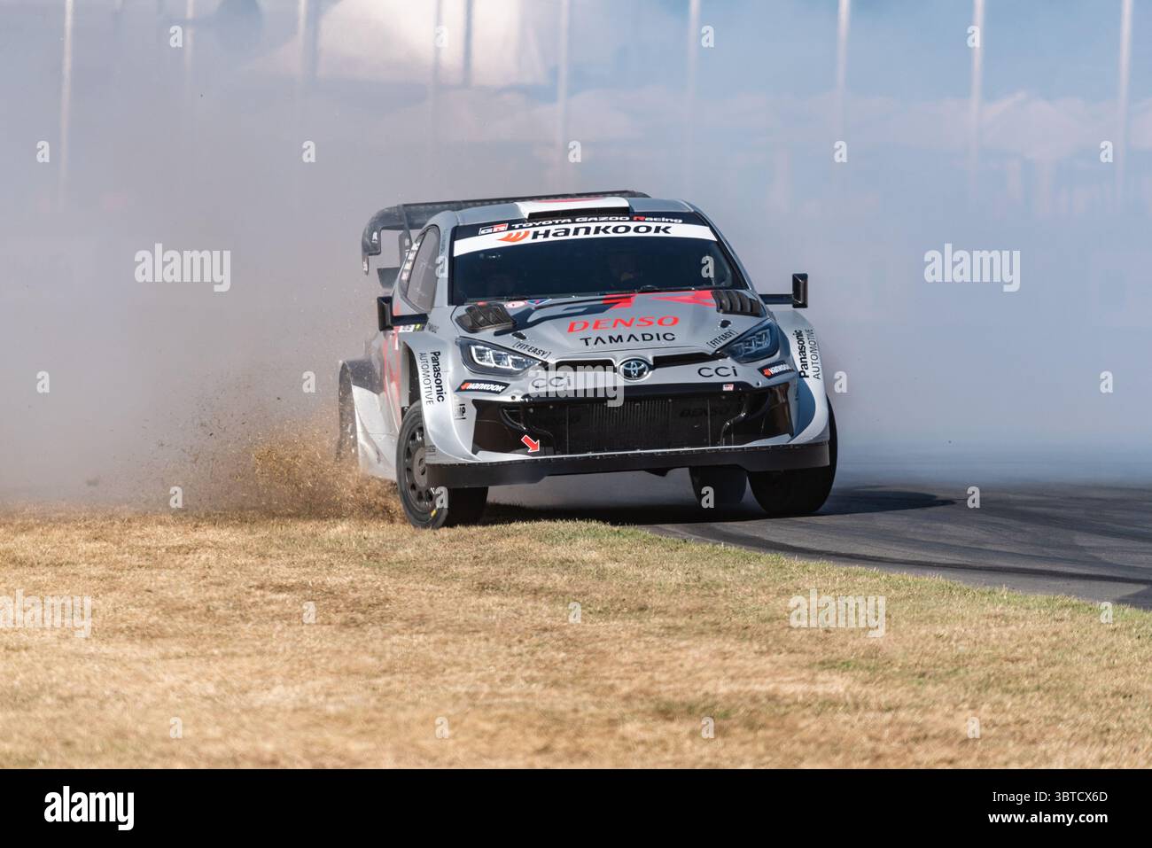 Toyota WRC 1 GR Yaris driving up the hillclimb track at the Goodwood ...