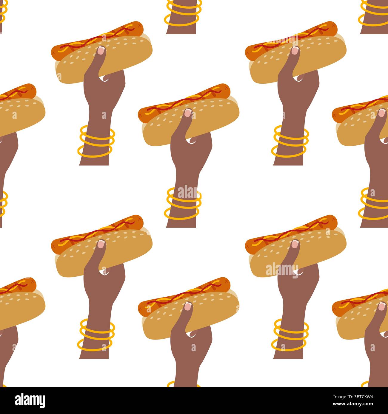 Afro American Female hands Hold Hot Dog with mustard and ketchup ...