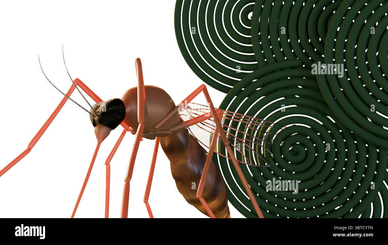 A 3d rendering of mosquito and green mosquito coils. This is implying a ...