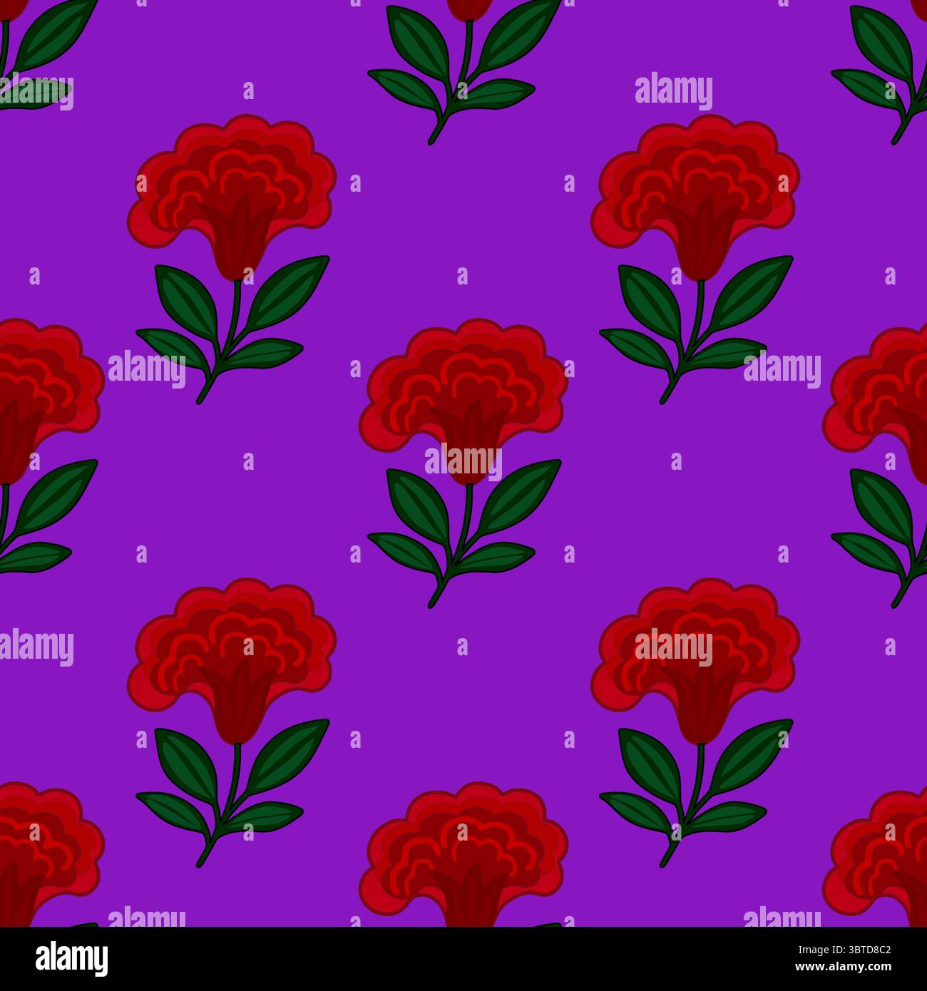 Seamless vector pattern of stylized red flowers cresta de gallo with ...