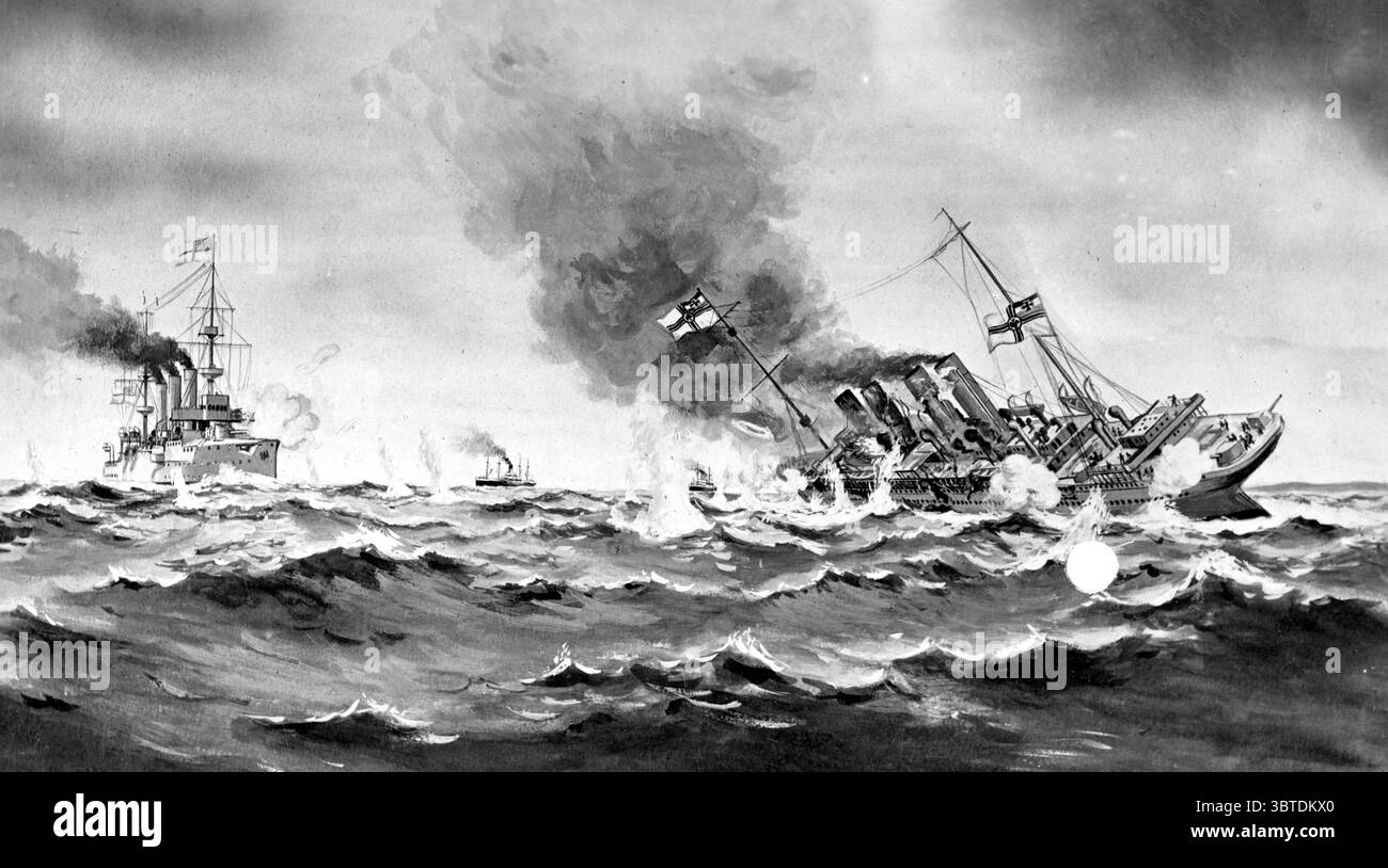 HMS " Highflyer " sinking the German armed liner " Kaiser Wilhelm der ...