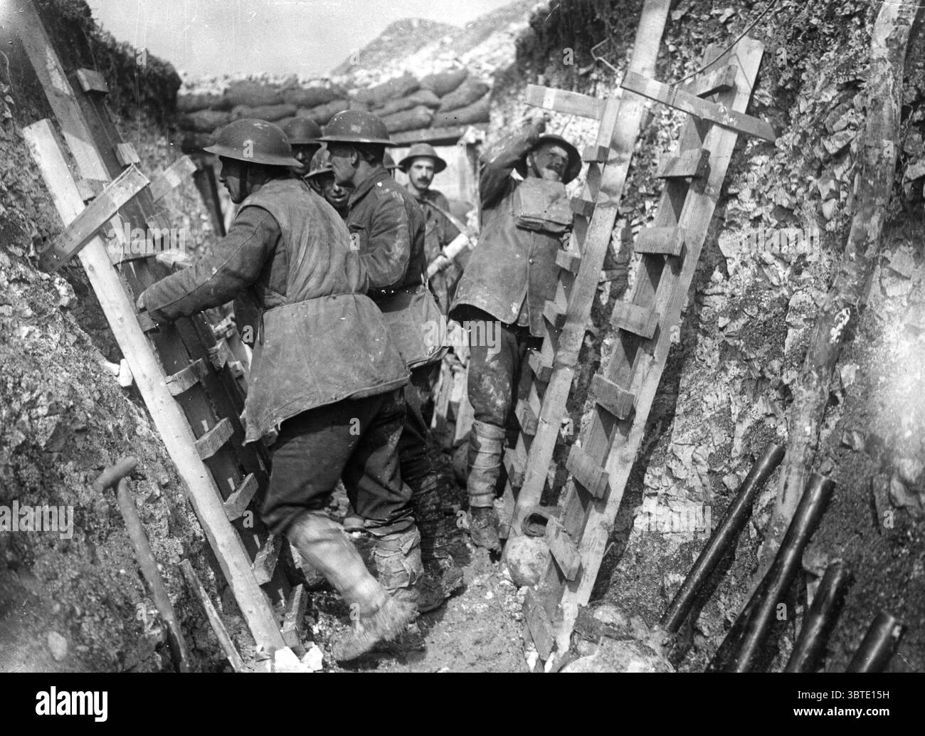 Fixing scaling ladders in trenches on the day before the Battles of ...
