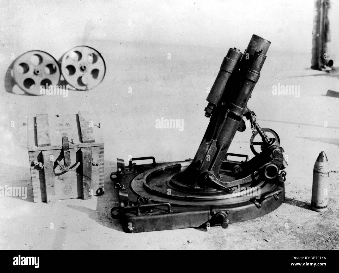 German Trench Mortar , with wheel in the background back left Stock ...