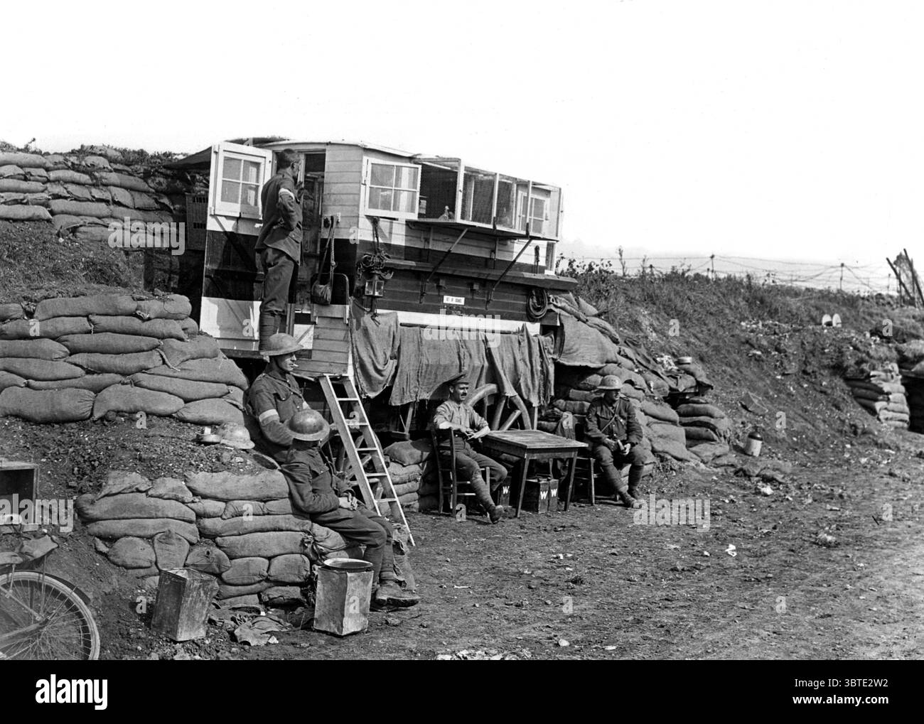 A British Army mobile loft for carrier pigeons at Contalmaison , the ...