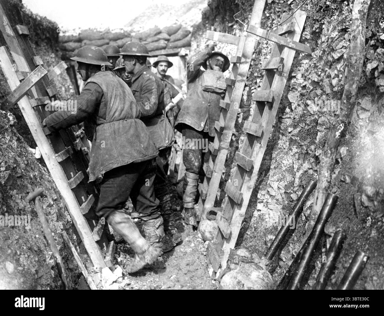 Fixing scaling ladders in trenches on the day before the Battle of ...