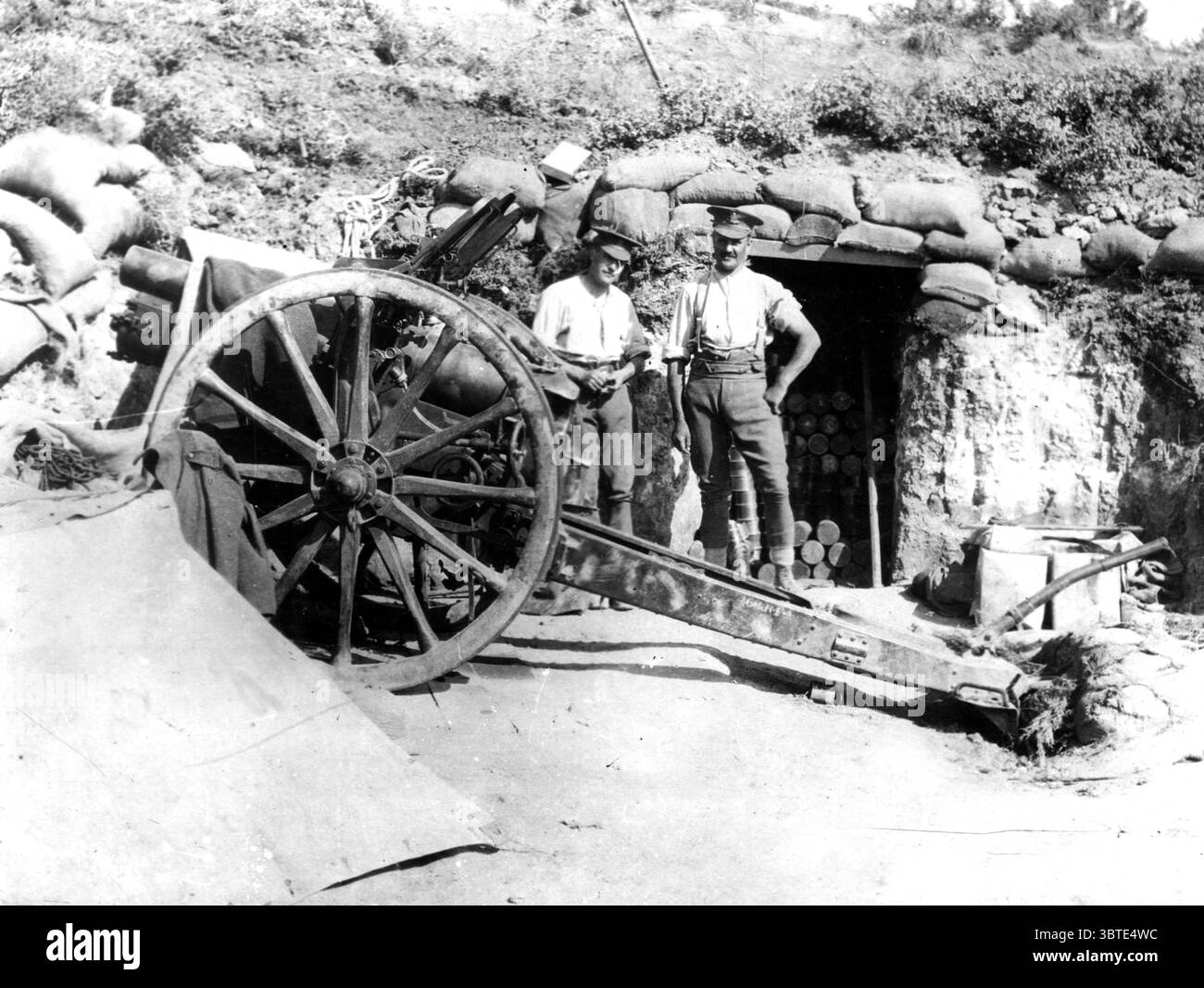 4.5 inch Howitzer , just above " Y " Beach , with ammunition dug out ...