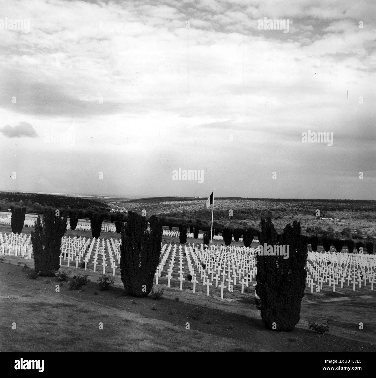 A cemetary with line upon line of crosses reminders of the loss of war ...