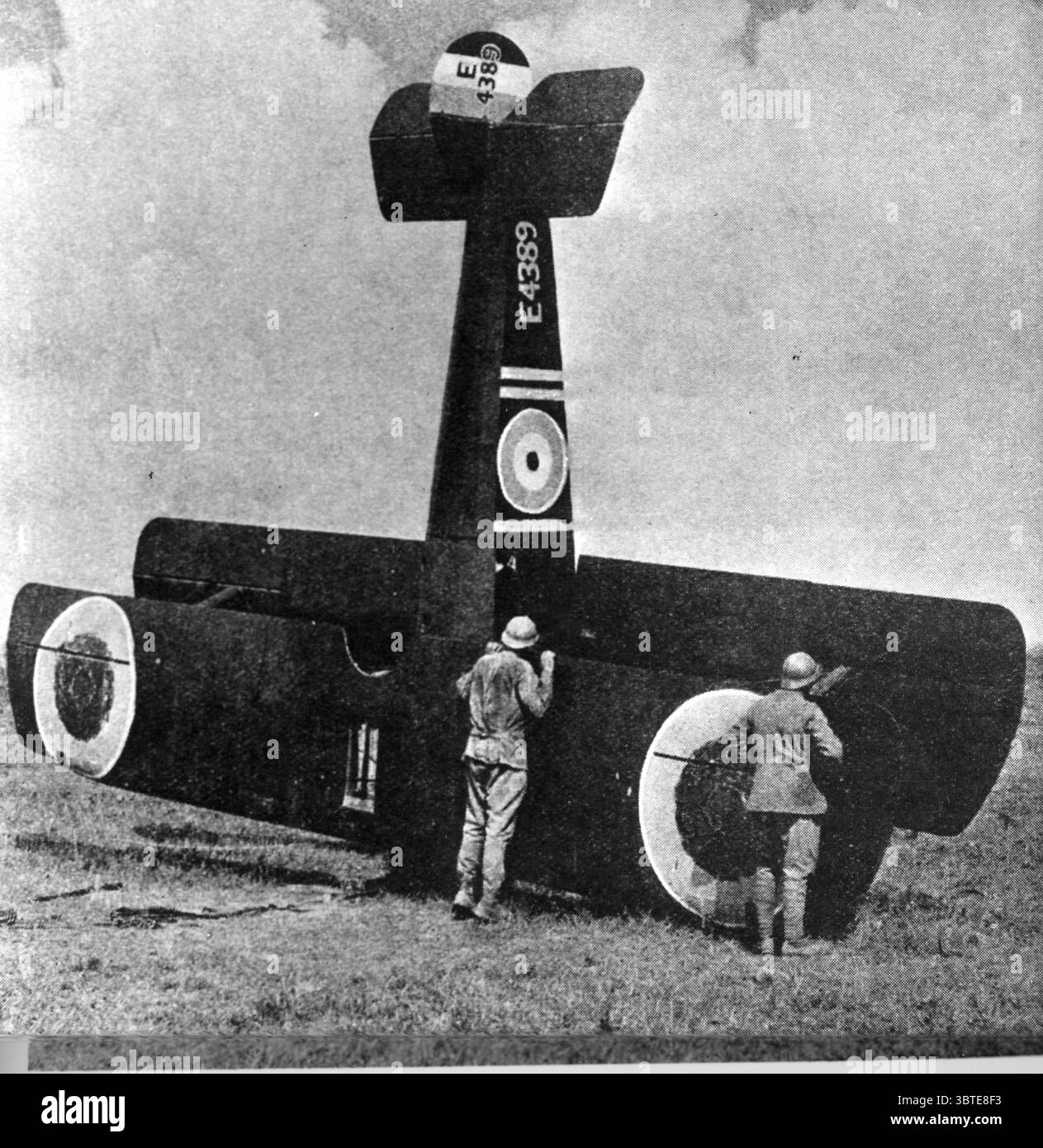 A crashed British Sopwith Camel biplane on its nose . 1914 - 1918 Stock ...