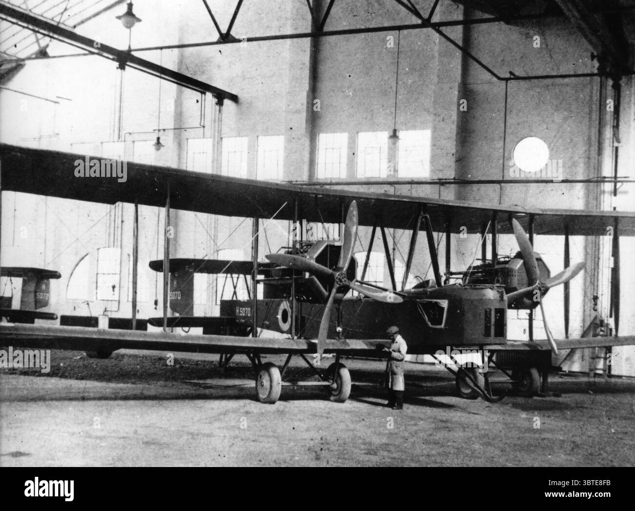 A First World War Vickers Vimy bomber in the hangar at Westlands of ...