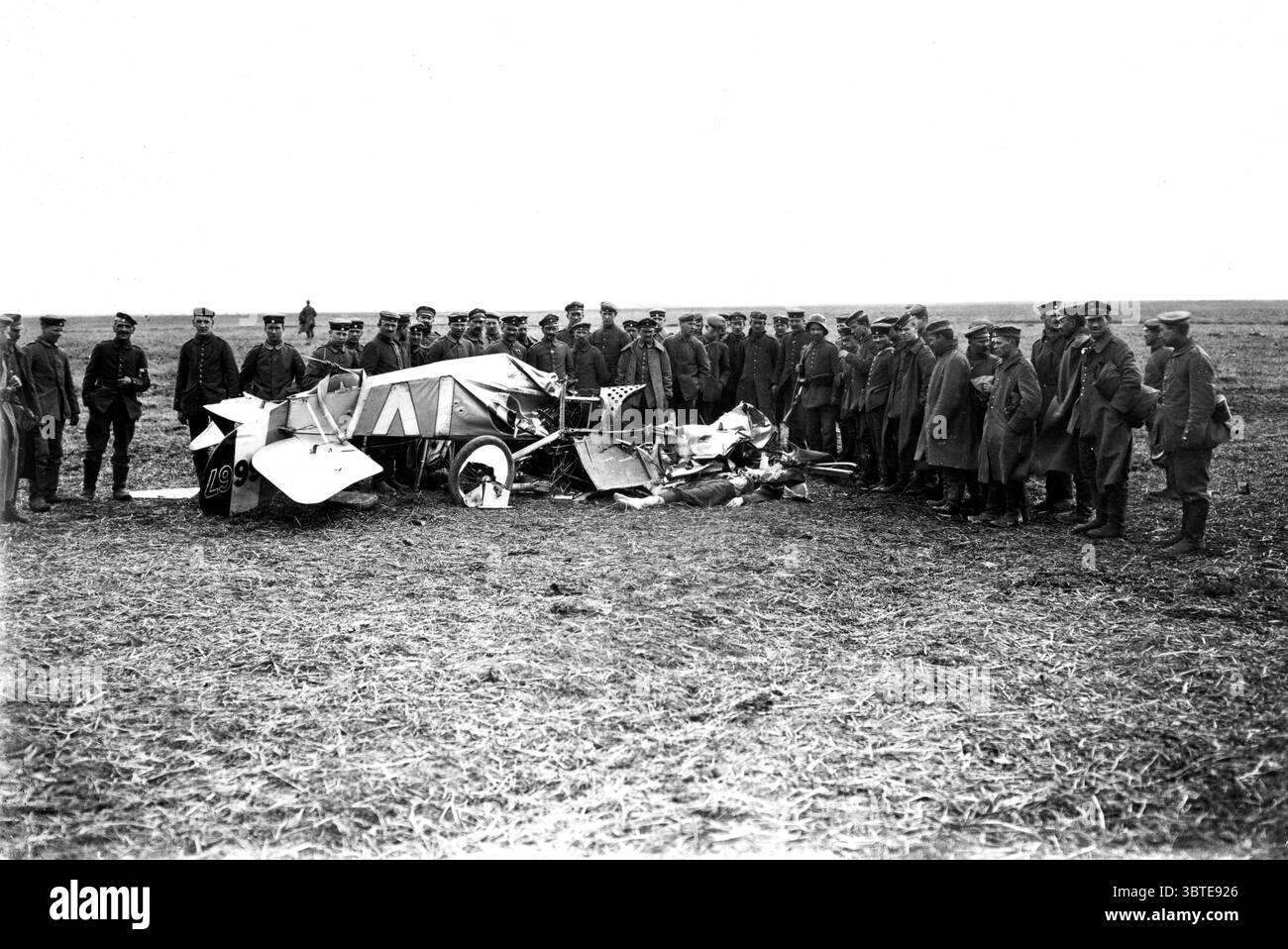 World War One - Aviation Geman troops surround a downed French plane ...